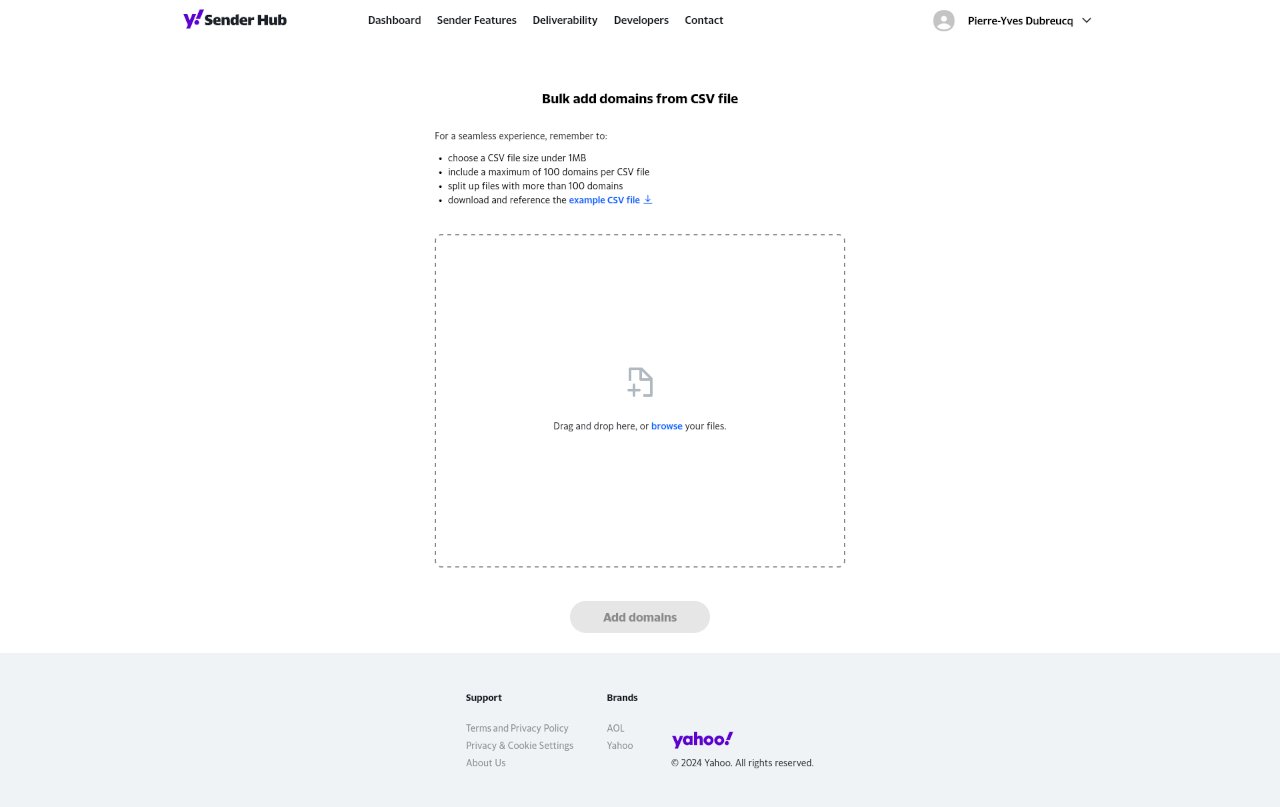 New Yahoo Sender Hub Dashboard