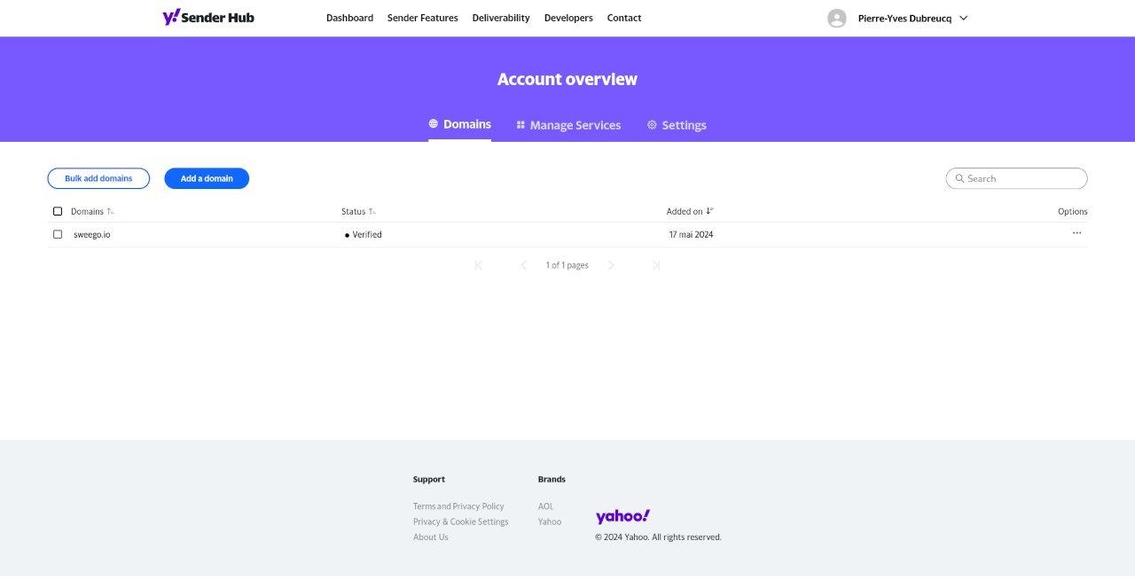 New Yahoo Sender Hub Dashboard
