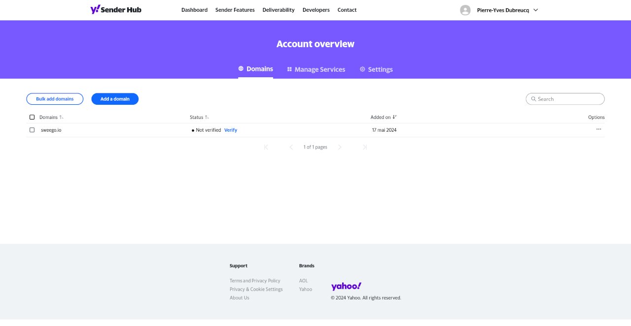 New Yahoo Sender Hub Dashboard
